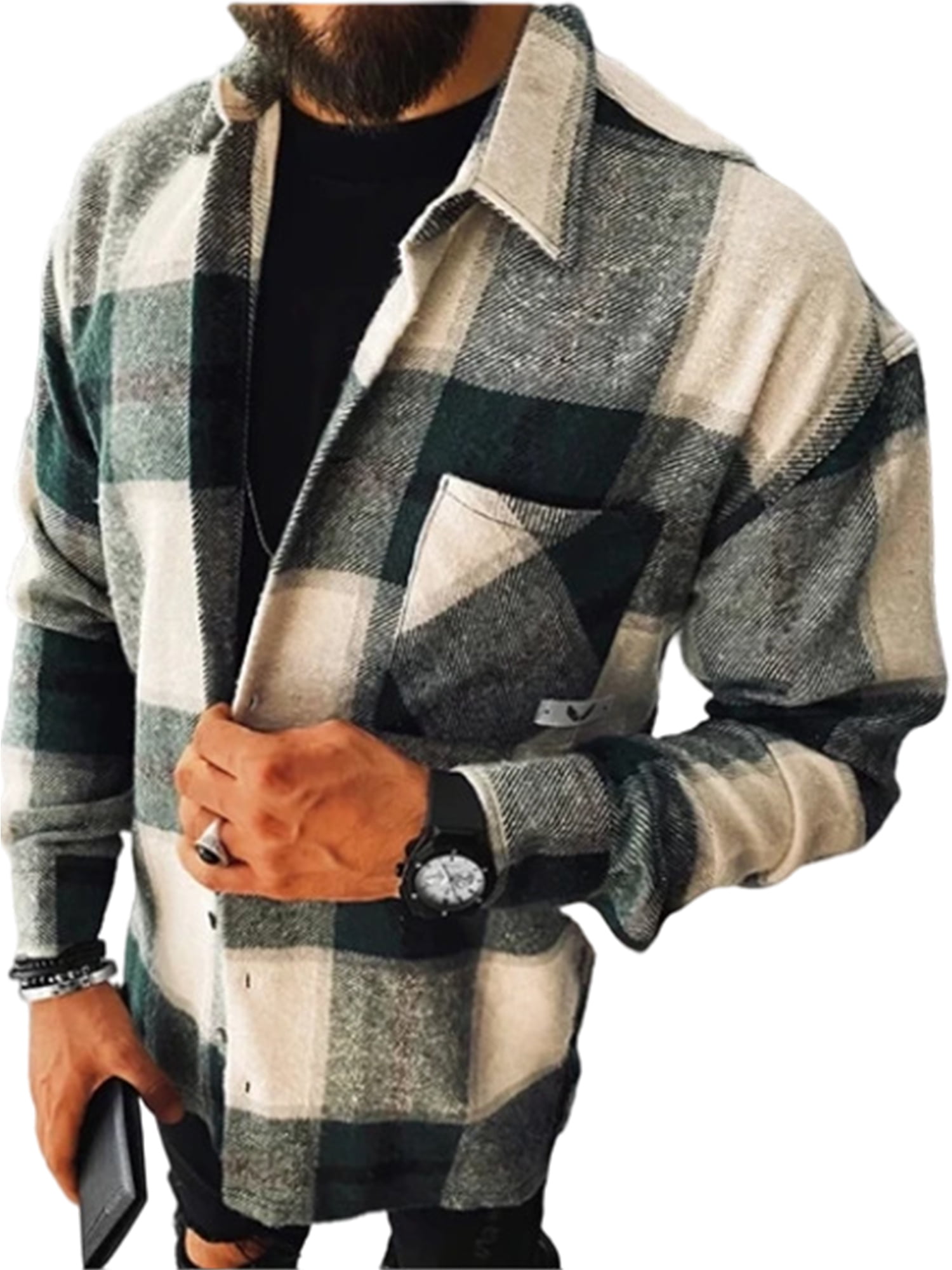 Lumento Mens Plaid Flannel Lumberjack Long Sleeve Check Shirt Button Up ...