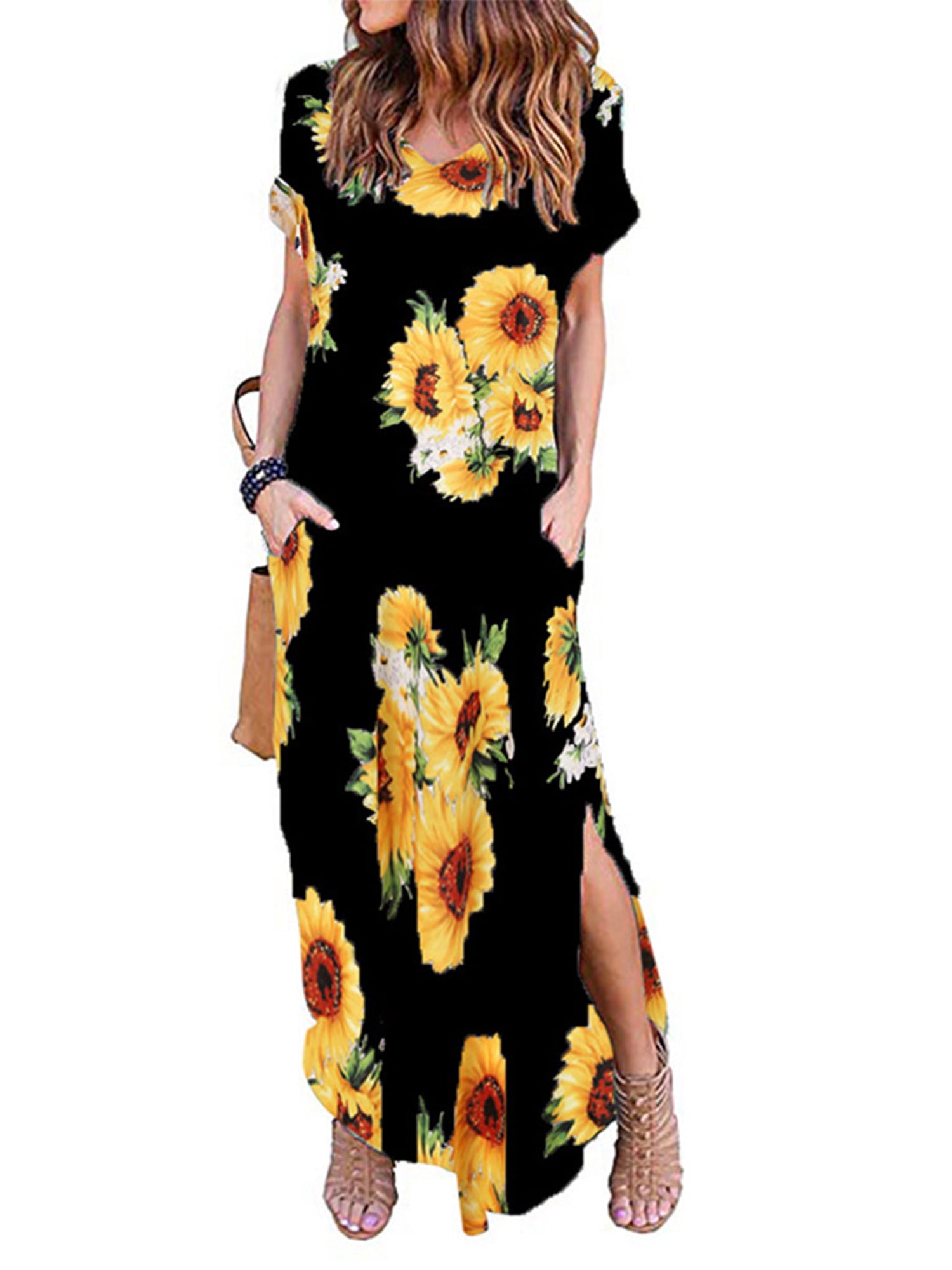 Lumento Women Kaftan Baggy Maxi Dress Hawaiian Floral Paisley Holiday