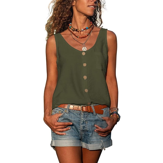 Lumento Women Tank Tops Buttons Cami Sexy Solid Color Tee Sleeveless T ...