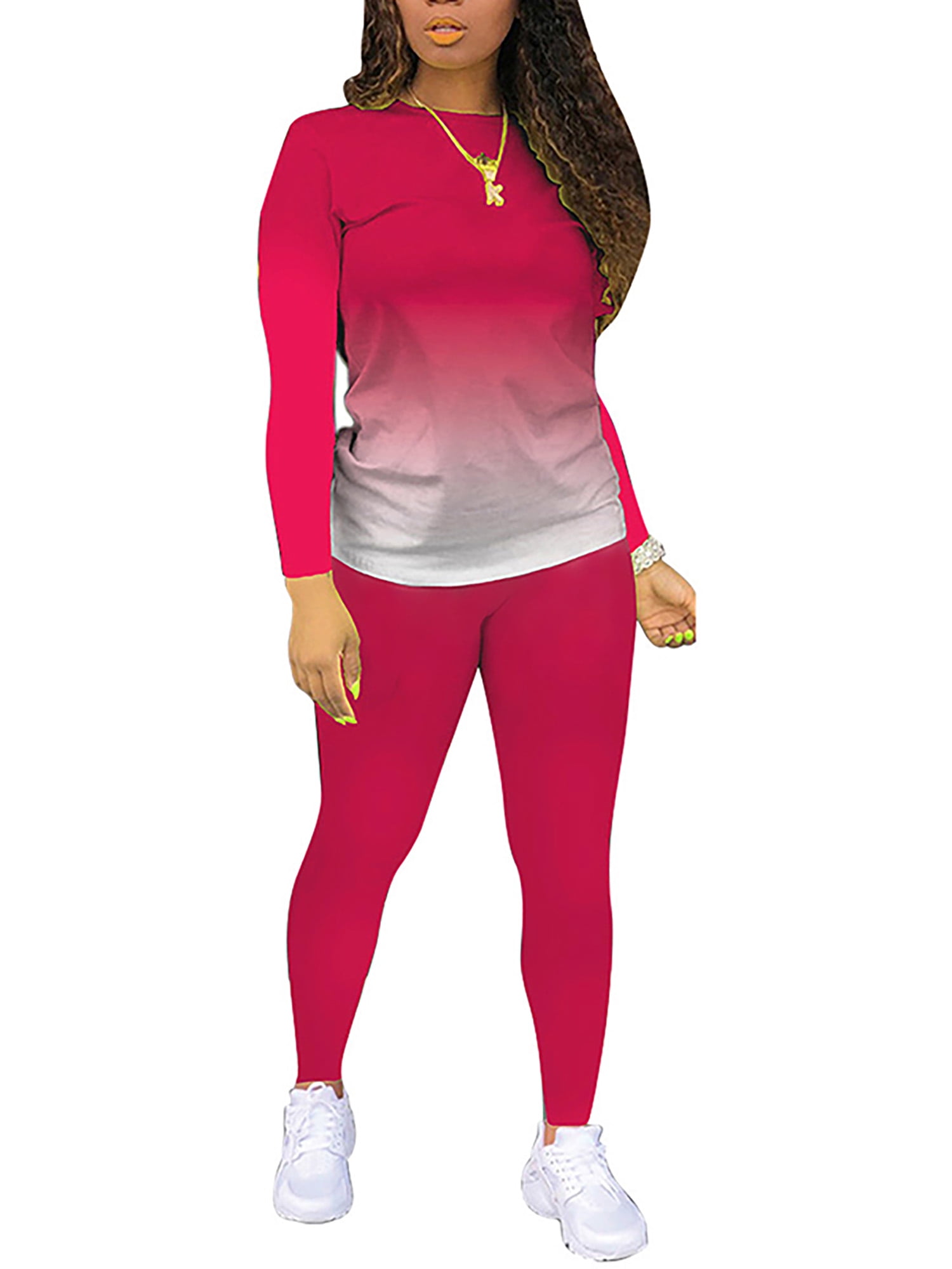 Lumento Women Tracksuit 2 Piece Outfits Gradient Color T Shirt and ...