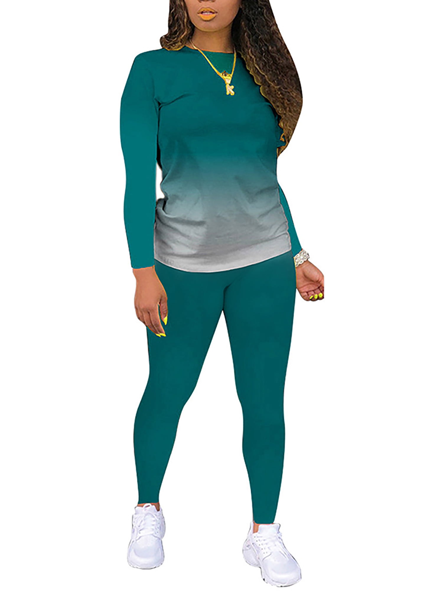 Lumento Women Tracksuit 2 Piece Outfits Gradient Color T Shirt and ...