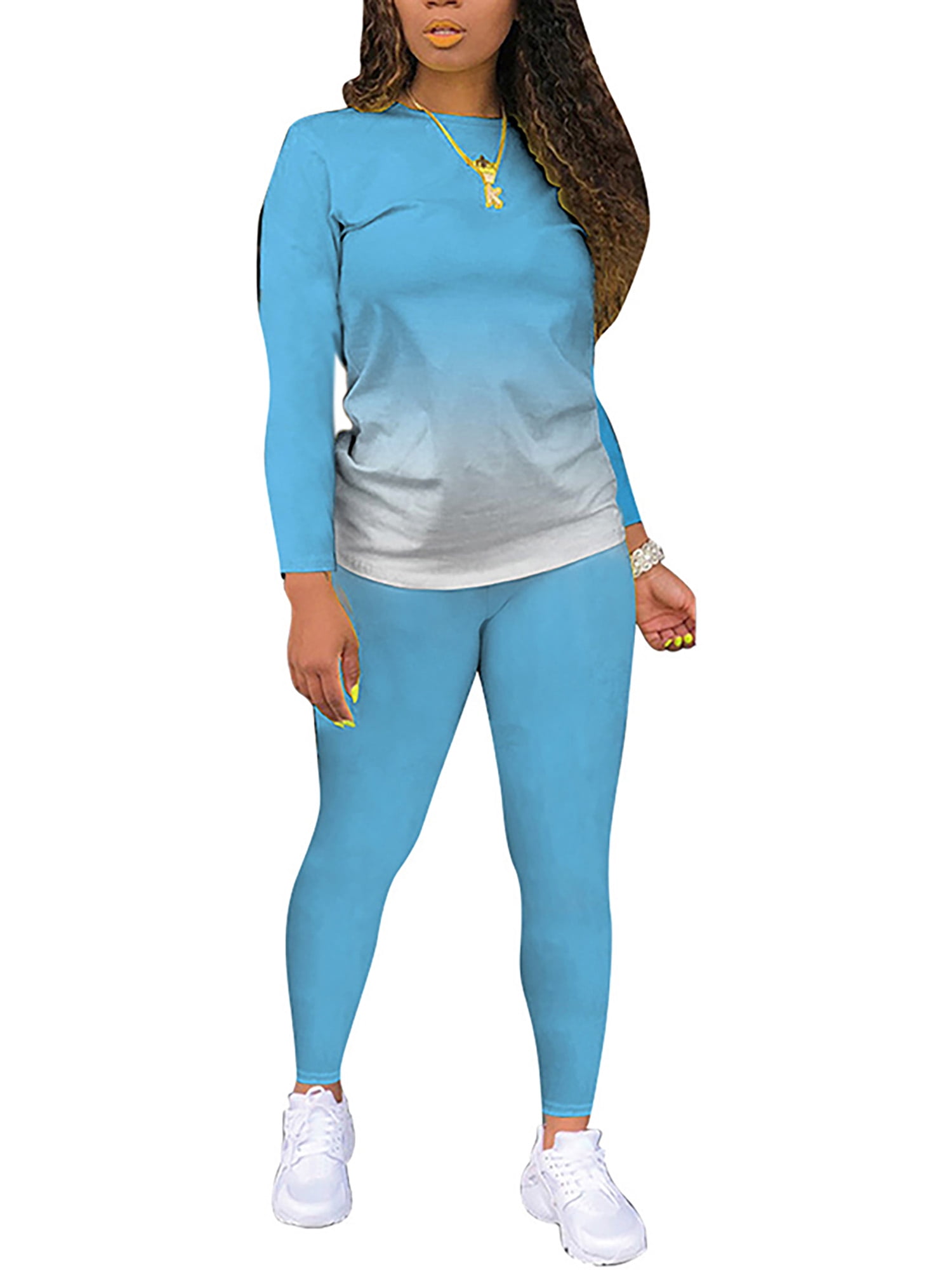Lumento Women Tracksuit 2 Piece Outfits Gradient Color T Shirt and ...