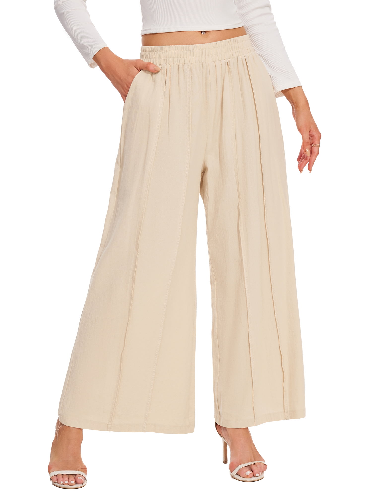 Lumento Womens Wide Leg Pants High Waist Palazzo Pants Boho Flowy ...