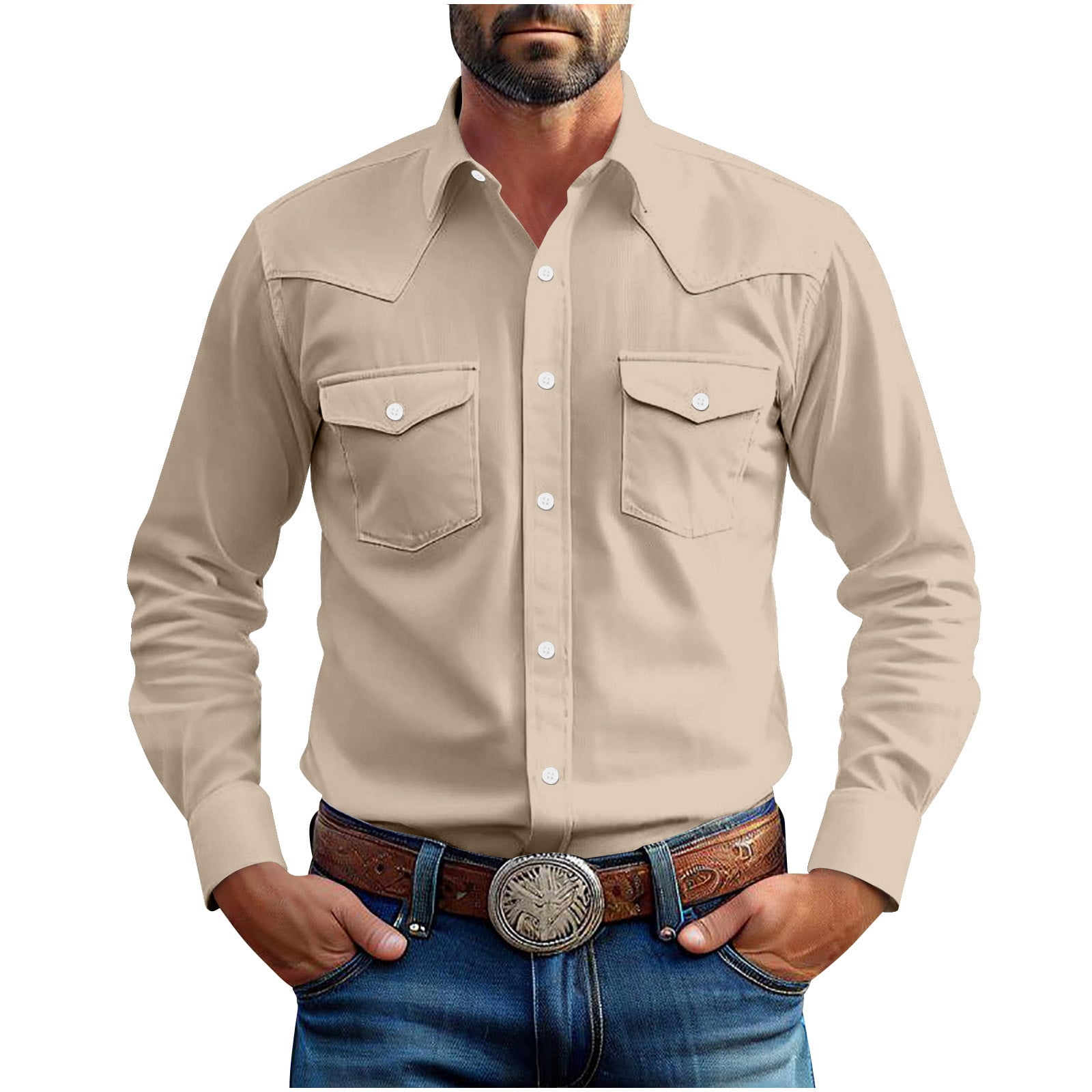 Lumeqa Mens Western Cowboy Shirts Button Up Shirts Long Sleeve Work ...