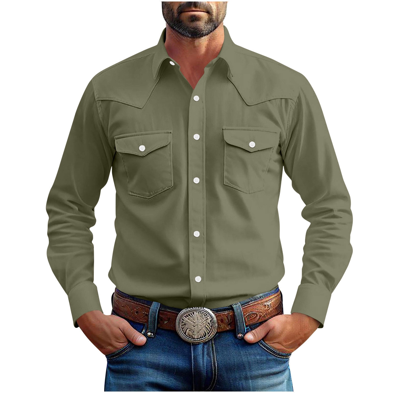 Lumeqa Mens Western Cowboy Shirts Button Up Shirts Long Sleeve Work ...