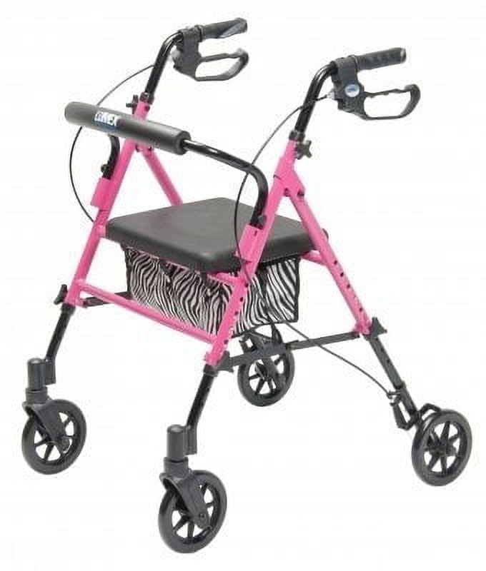 Lumex Set N' Go Adjustable Rollator-Pink with Zebra Pouch-Seat Height ...