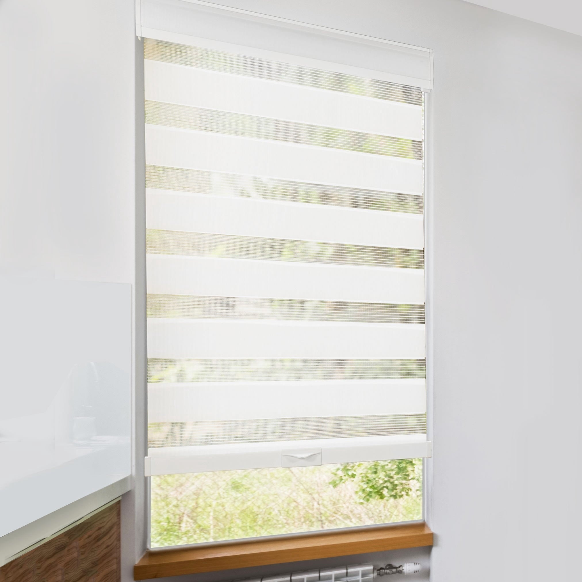 Lumi Cordless Zebra Blinds White/ Gray Fabric Roller Light Filtering 23 ...
