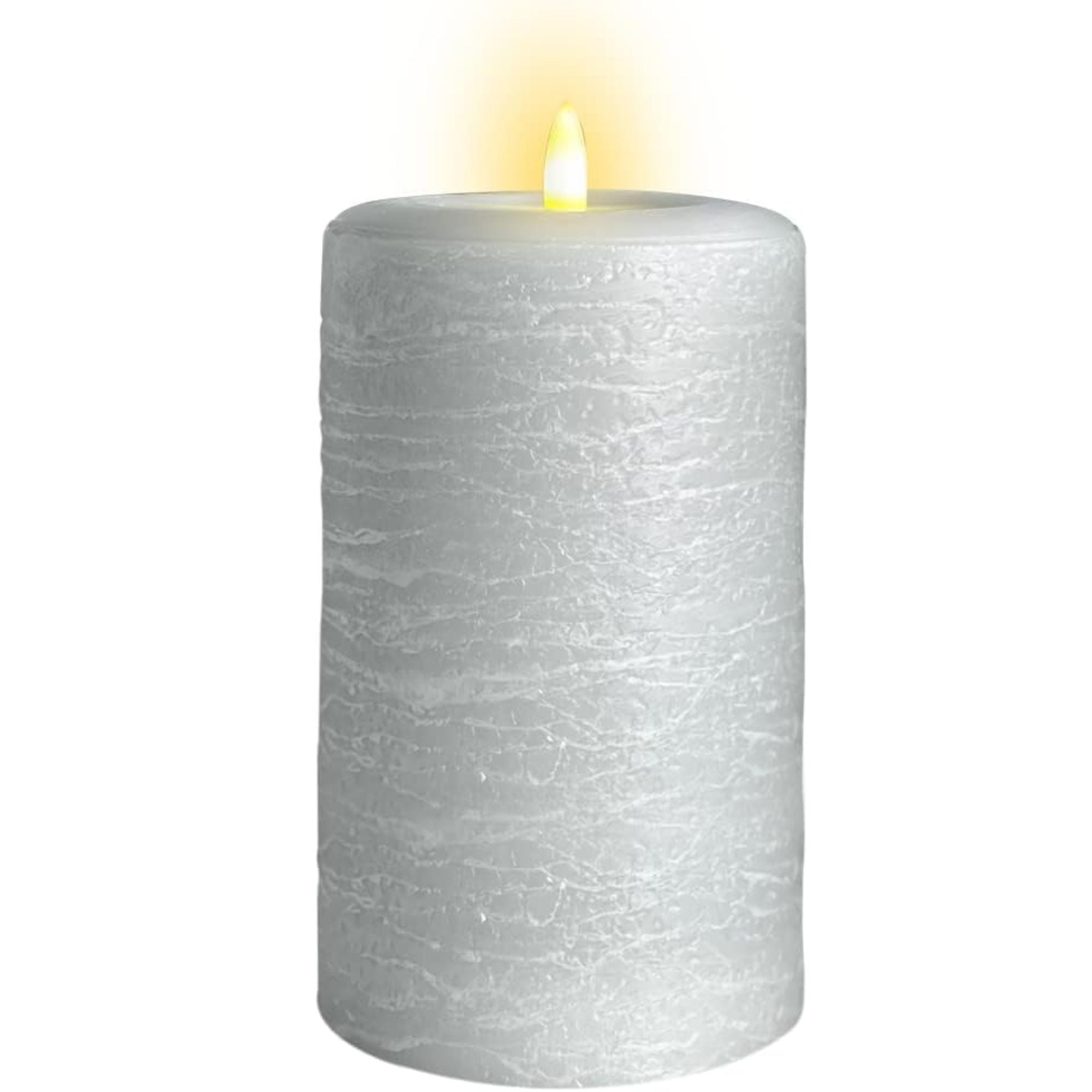 LumiPur Signature Natural Glow Flickering Flameless LED Wax Pillar Candle (3.5" x 7"), Gray Fog ...