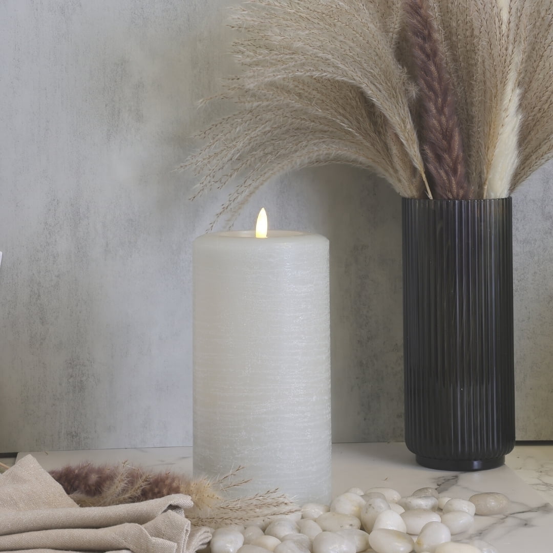 LumiPur Signature Natural Glow Flickering Flameless LED Wax Pillar Candle (4" x 8", Gray Fog ...