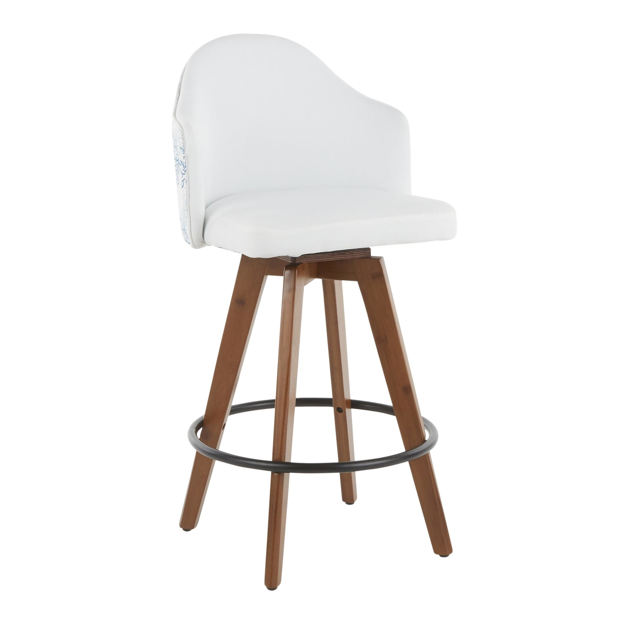 LumiSource Ahoy Coral Counter Stool, White/Blue Seat/Walnut Frame ...