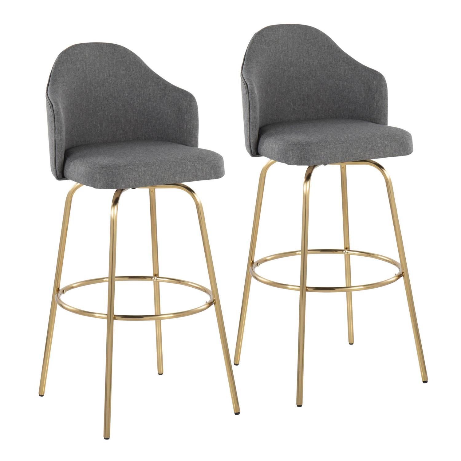 LumiSource Ahoy Fixed-Height Bar Stools, Gray/Gold, Set Of 2 Stools ...
