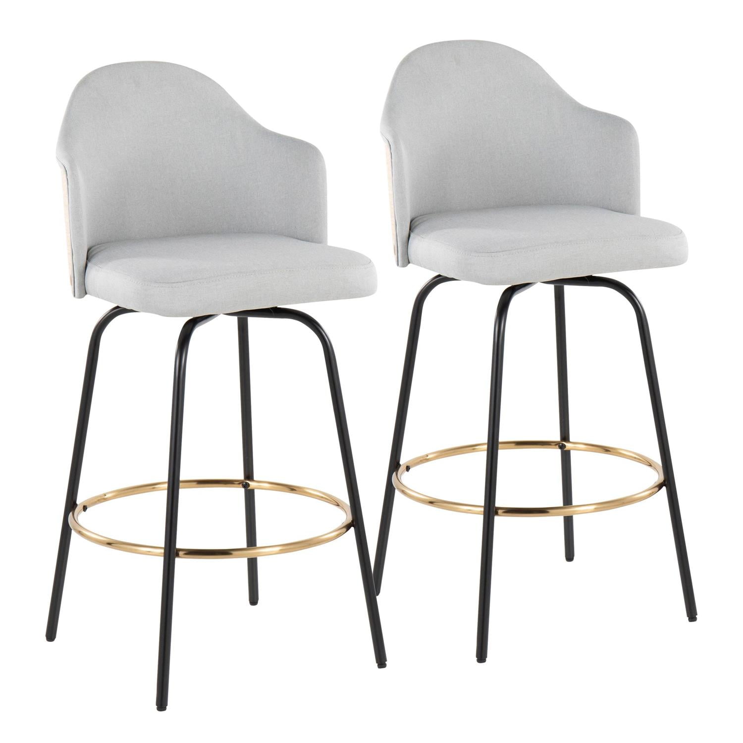 LumiSource Ahoy Fixed-Height Bar Stools, Light Gray/Black/Gold, Set Of ...
