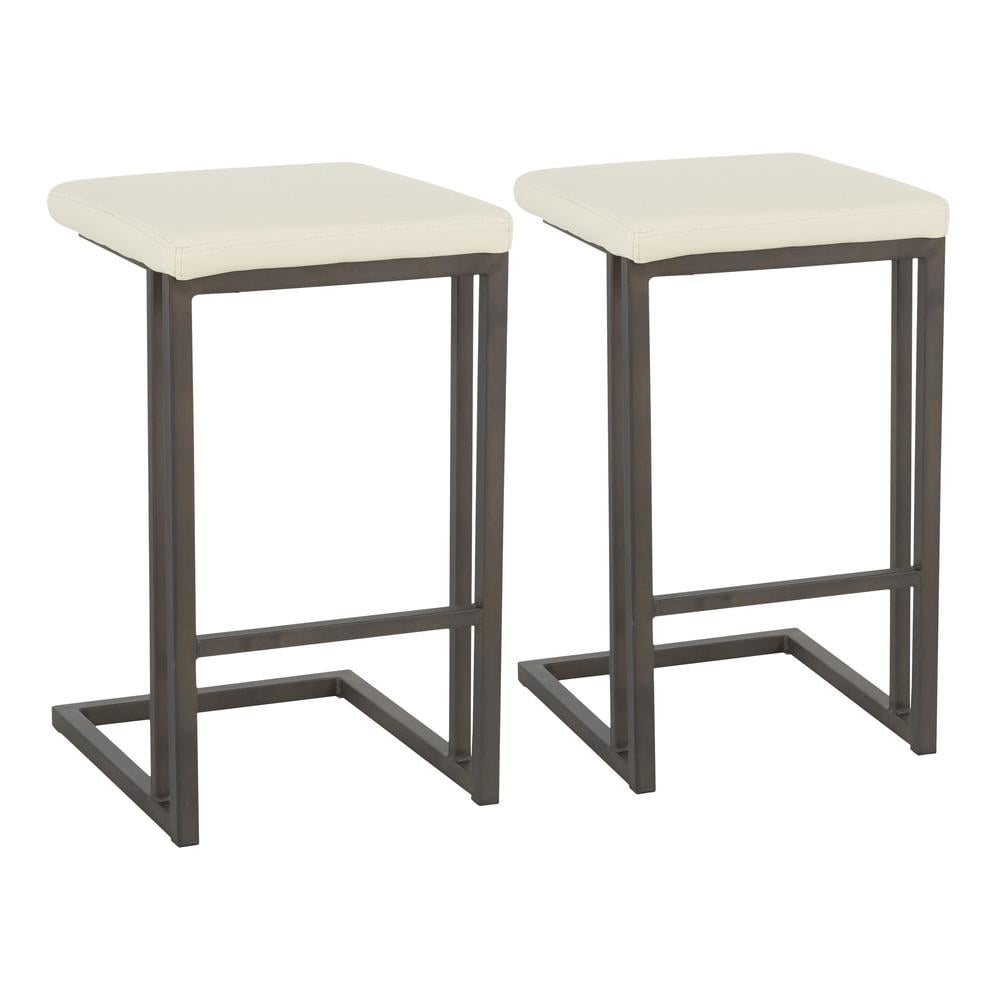 LumiSource Antique Metal, Cream PU Roman Counter Stool - Set of 2 ...