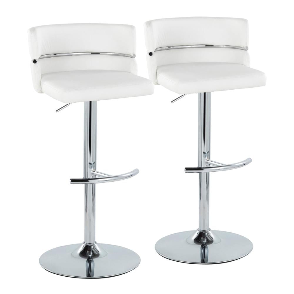 LumiSource Chrome Metal, White PU Cinch Adjustable Barstool - Set of 2 ...