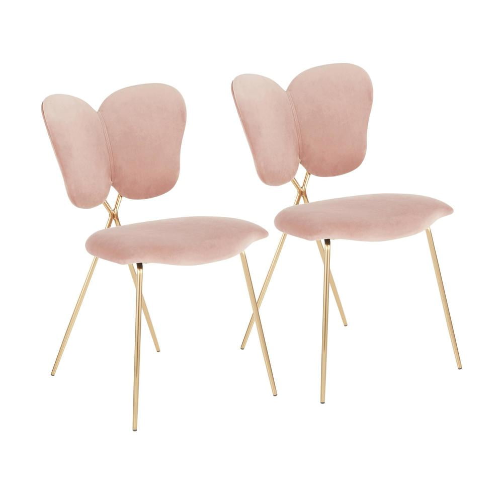 LumiSource Gold Metal, Blush Pink Velvet Madeline Chair - Set of 2 ...