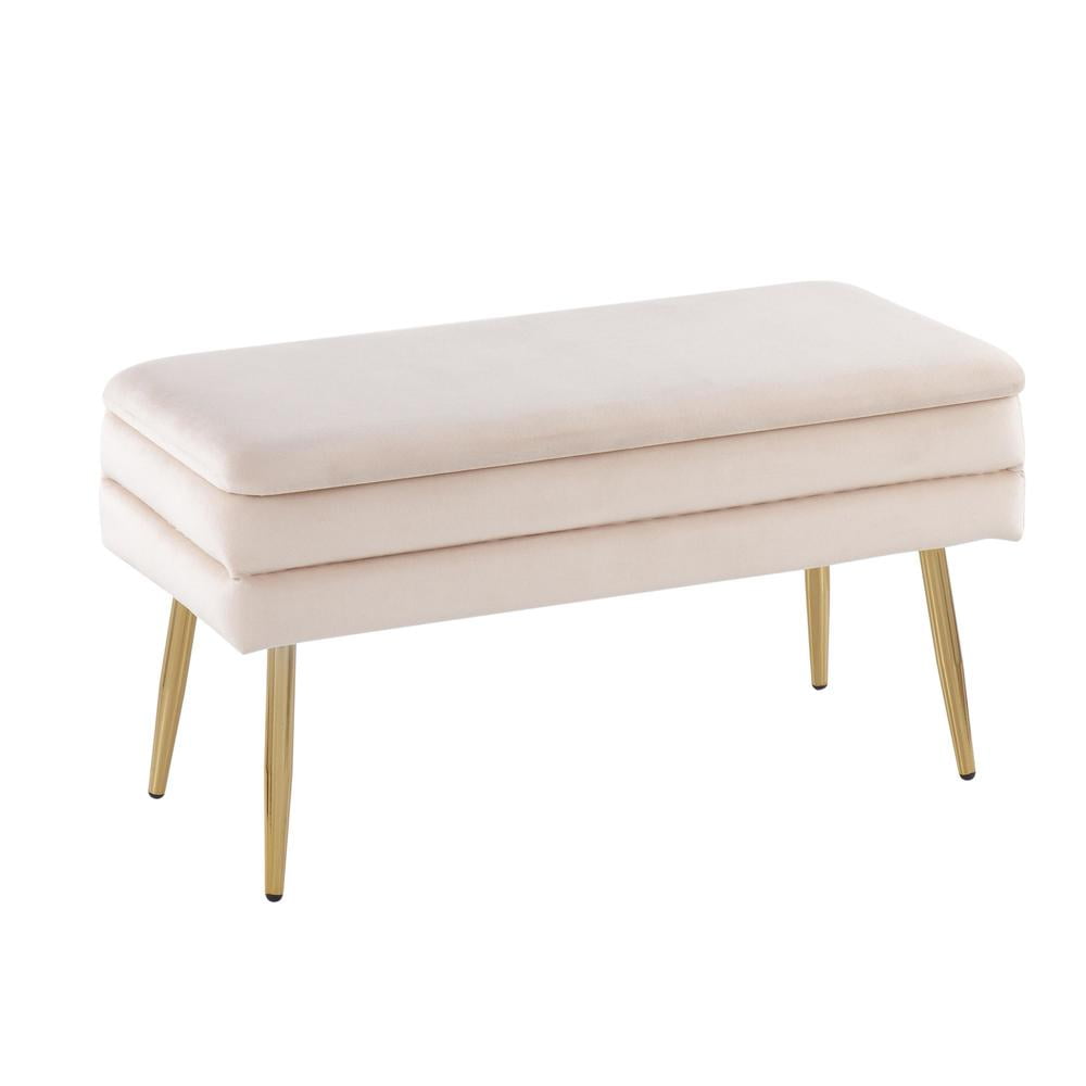 LumiSource Gold Steel, Cream Velvet Neapolitan Storage Bench - Walmart.com