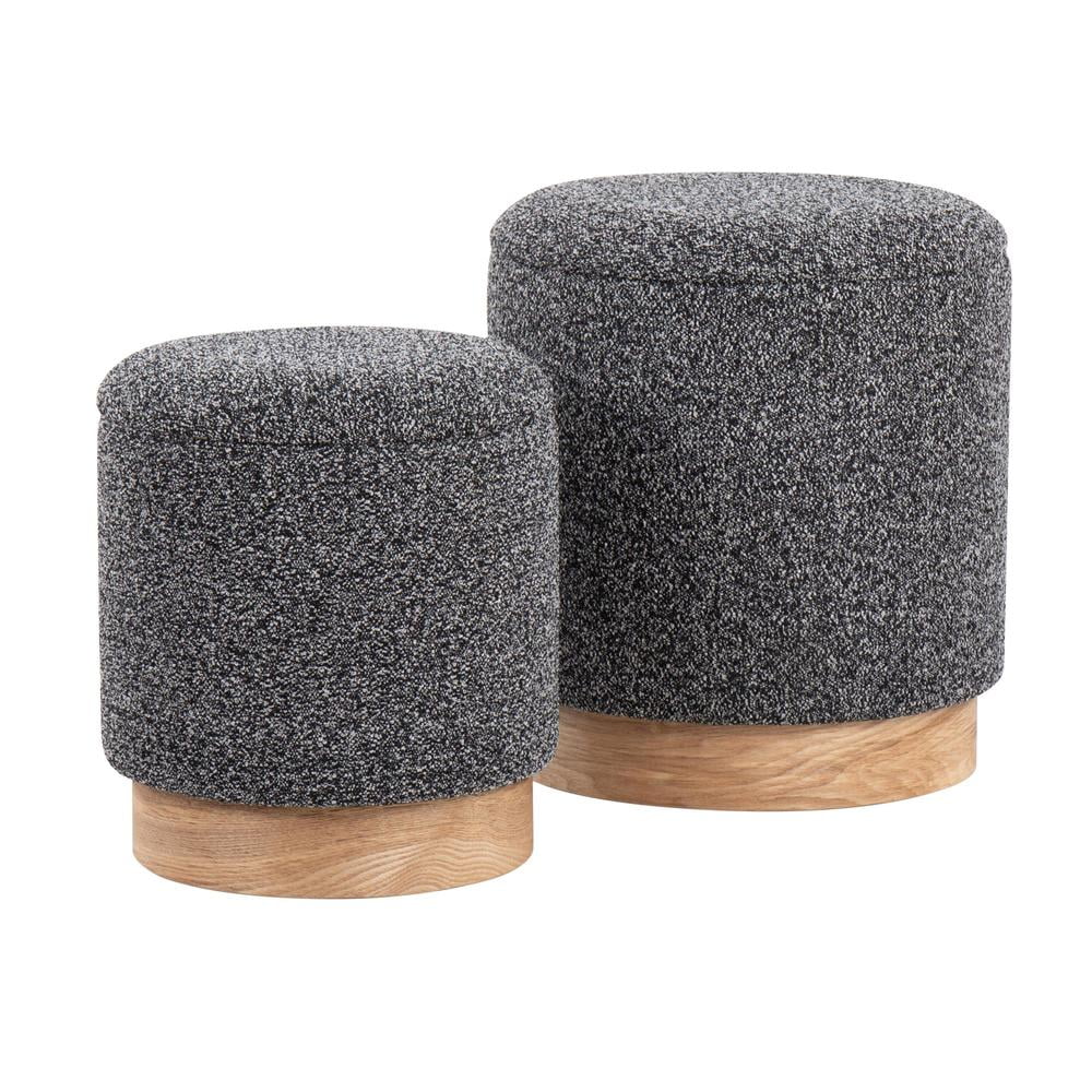 LumiSource Natural Wood, Black Fabric Marla Nesting Ottoman Set ...
