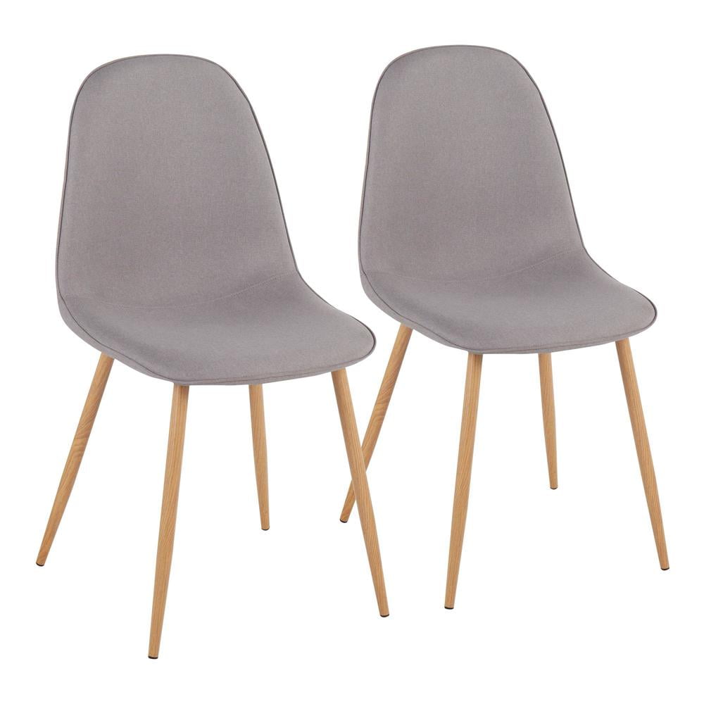 LumiSource Natural Wood Metal, Light Grey Fabric Pebble Chair - Set of ...