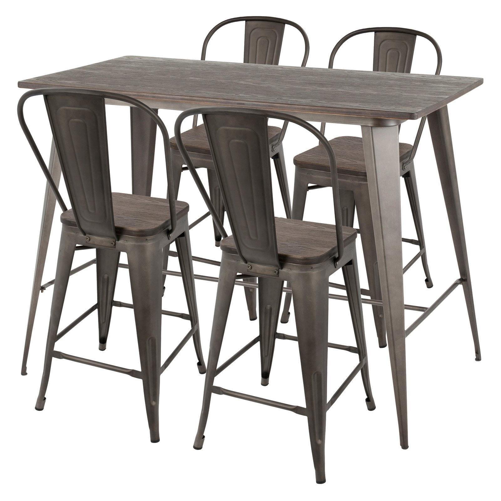 LumiSource Oregon 5 Piece High Back Counter Height Chairs Dining Table ...