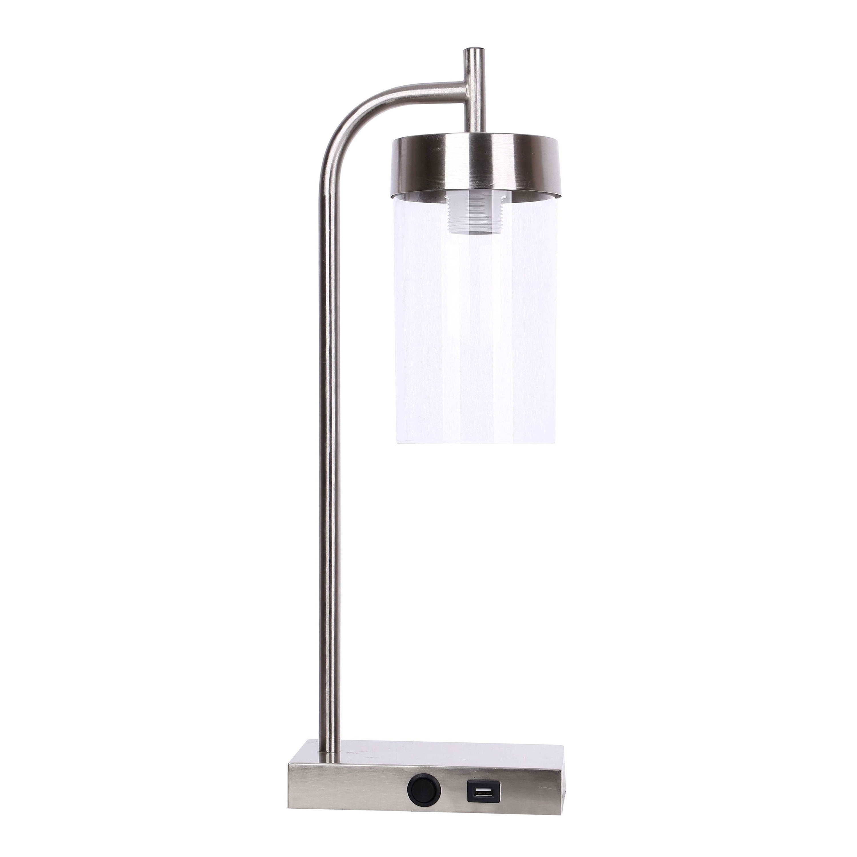 LumiSource Puck 21" Metal Desk Lamp w/ USB Port in Base & Glass Shade ...