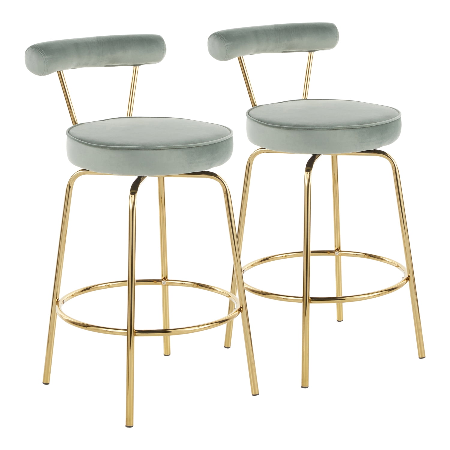 LumiSource Rhonda Glam Counter Stool Set - Gold Metal/Sage Green Velvet ...
