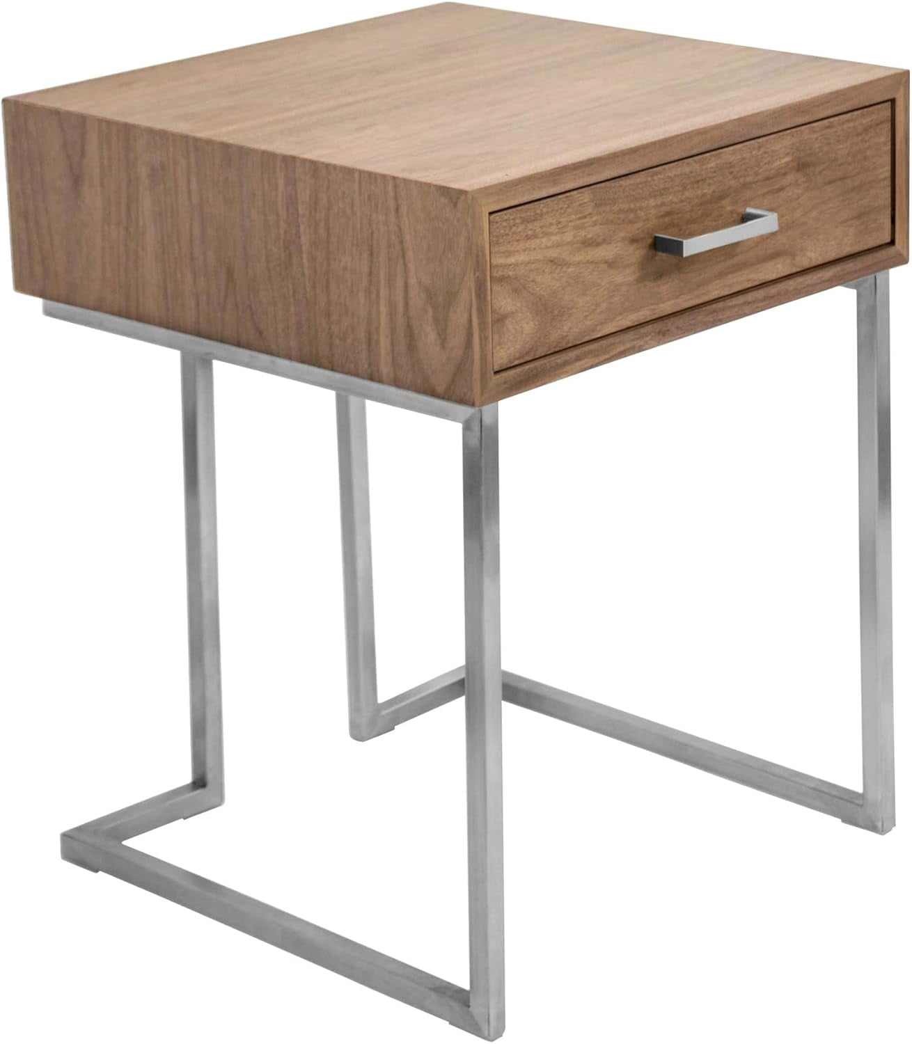 LumiSource Roman End Table, Accent Table with Storage Drawer, Walnut Side Table, Small Side ...