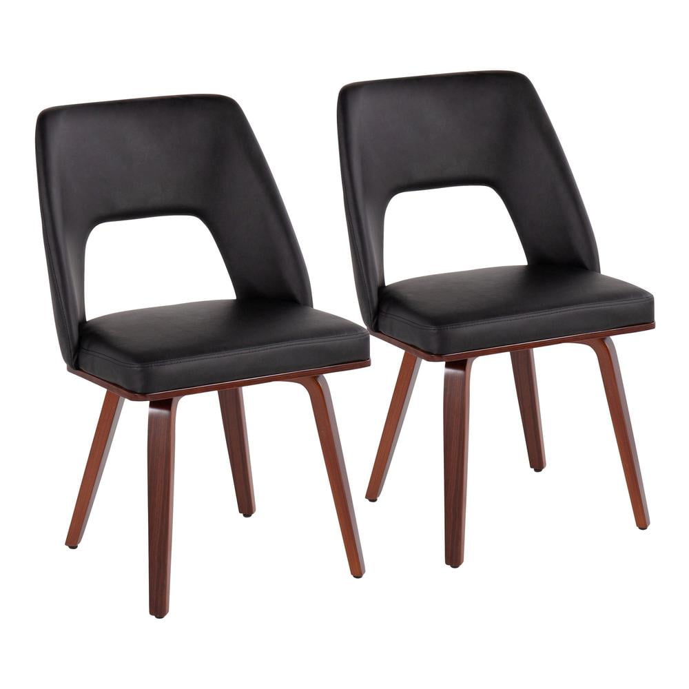 LumiSource Walnut Bamboo, Black PU Triad Upholstered Chair - Set of 2 ...