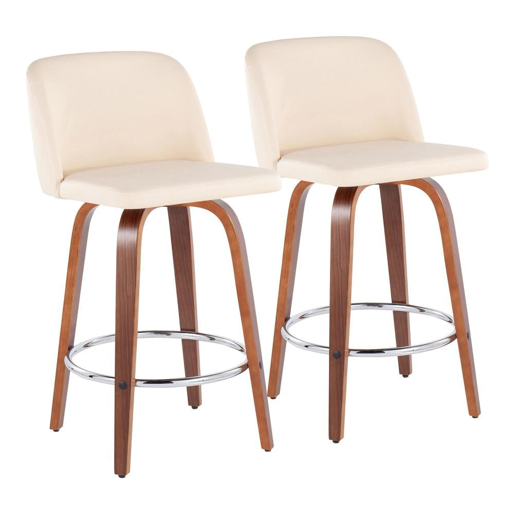 LumiSource Walnut Wood, Cream PU, Chrome Toriano Fixed-Height Counter ...