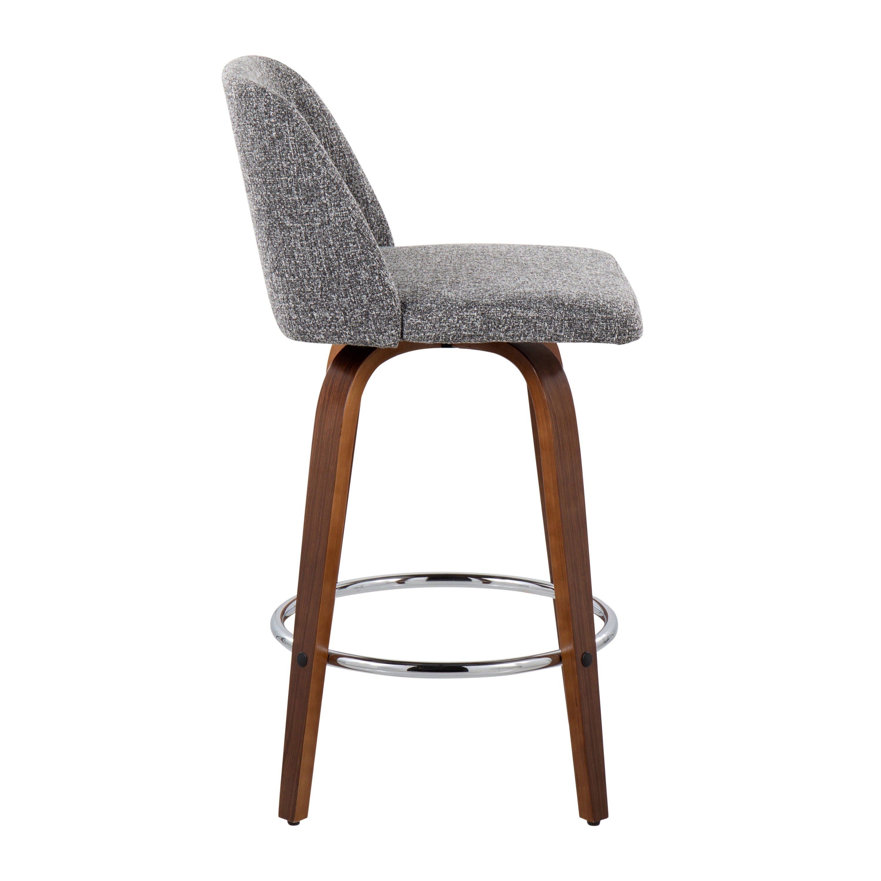 LumiSource Walnut Wood, Grey Noise Fabric, Chrome Toriano Counter Stool ...
