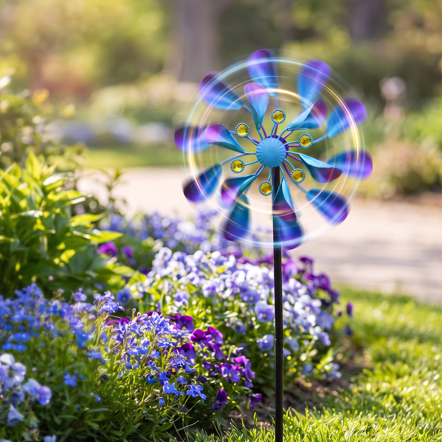 Lumiartisan 44.88in Blue Gradient Morning Glory Wind Spinner Garden ...
