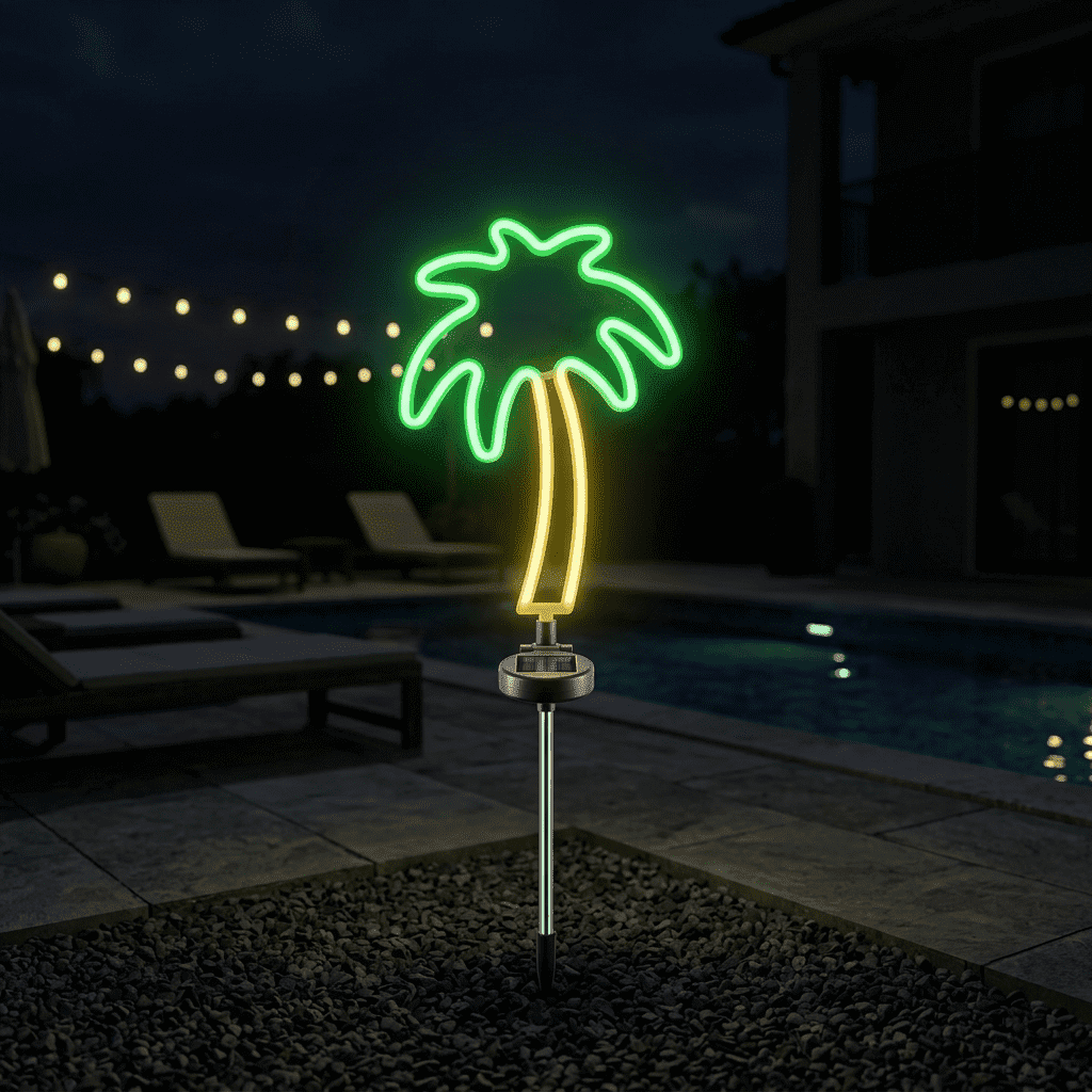 Lumiartisan Solar Palm Tree Garden Stake Lights Outdoor Waterproof 29 ...