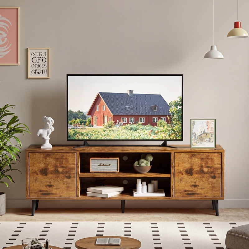 Lumihaven TV Stand for 65 Inch TVs, Rustic Oak Storage Cabinet with ...
