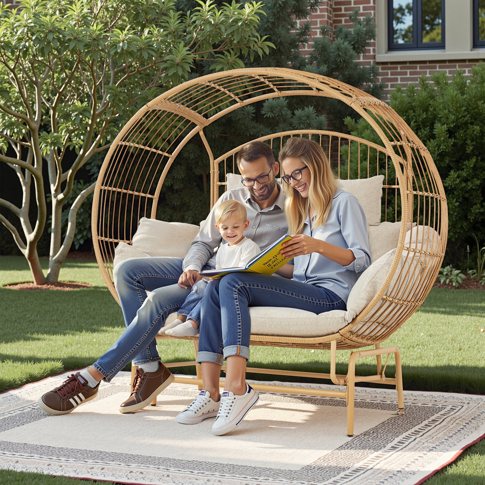 Lumiinofami 2-Person Outdoor Glider Egg Chair, Patio Wicker Oversized ...