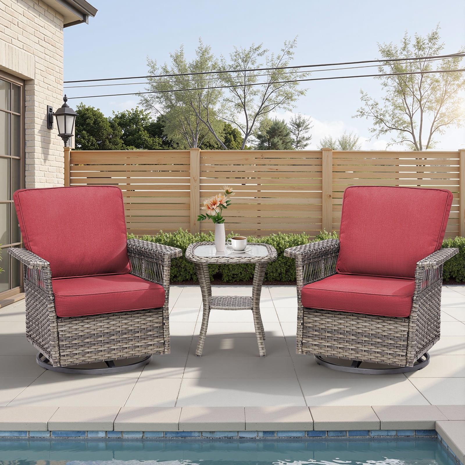 Lumiinofami 3 Piece Outdoor Patio Glider Rocker Chairs Set, Wicker ...