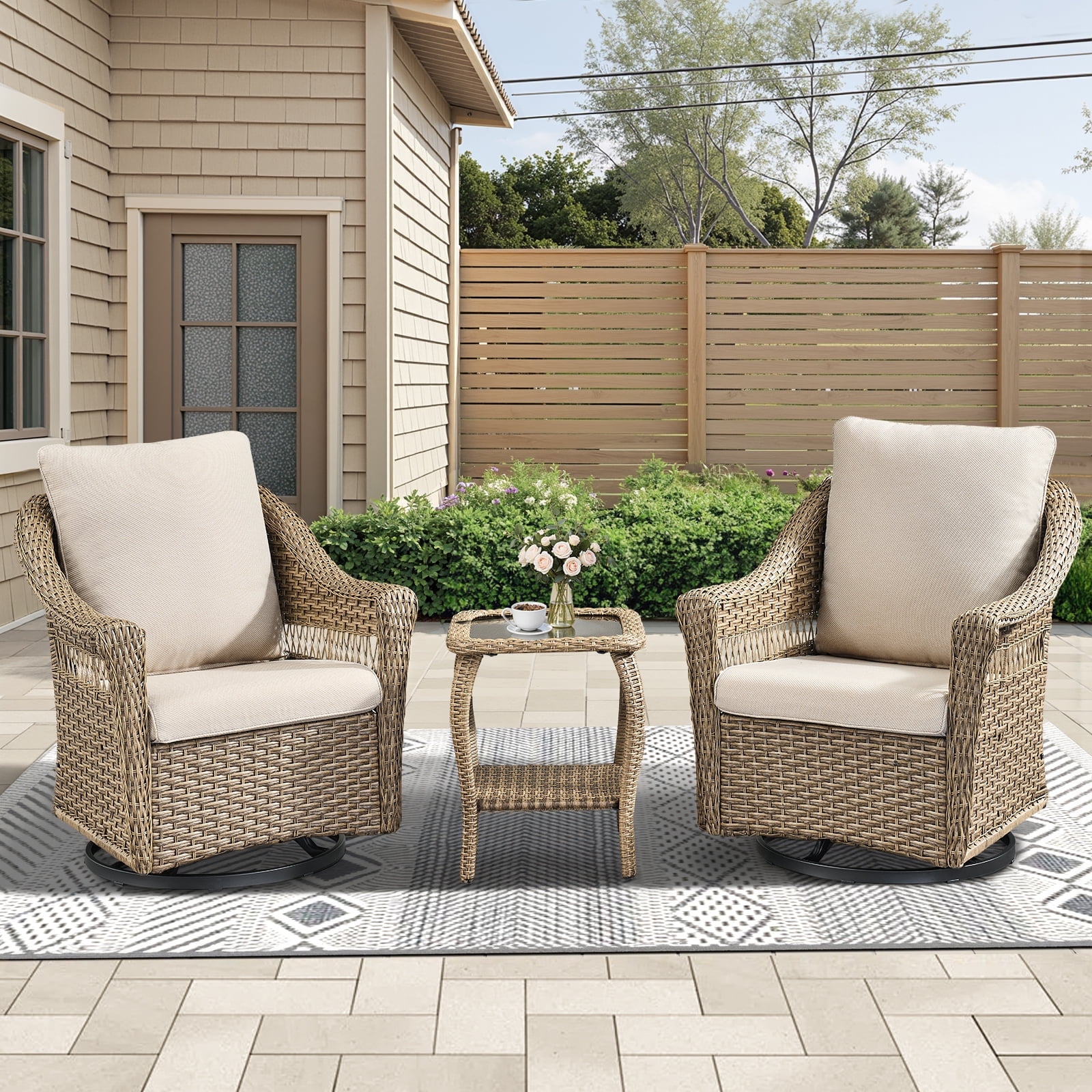 Lumiinofami 3 Piece Outdoor Patio Wicker Glider Rocker Chairs Set, PE ...