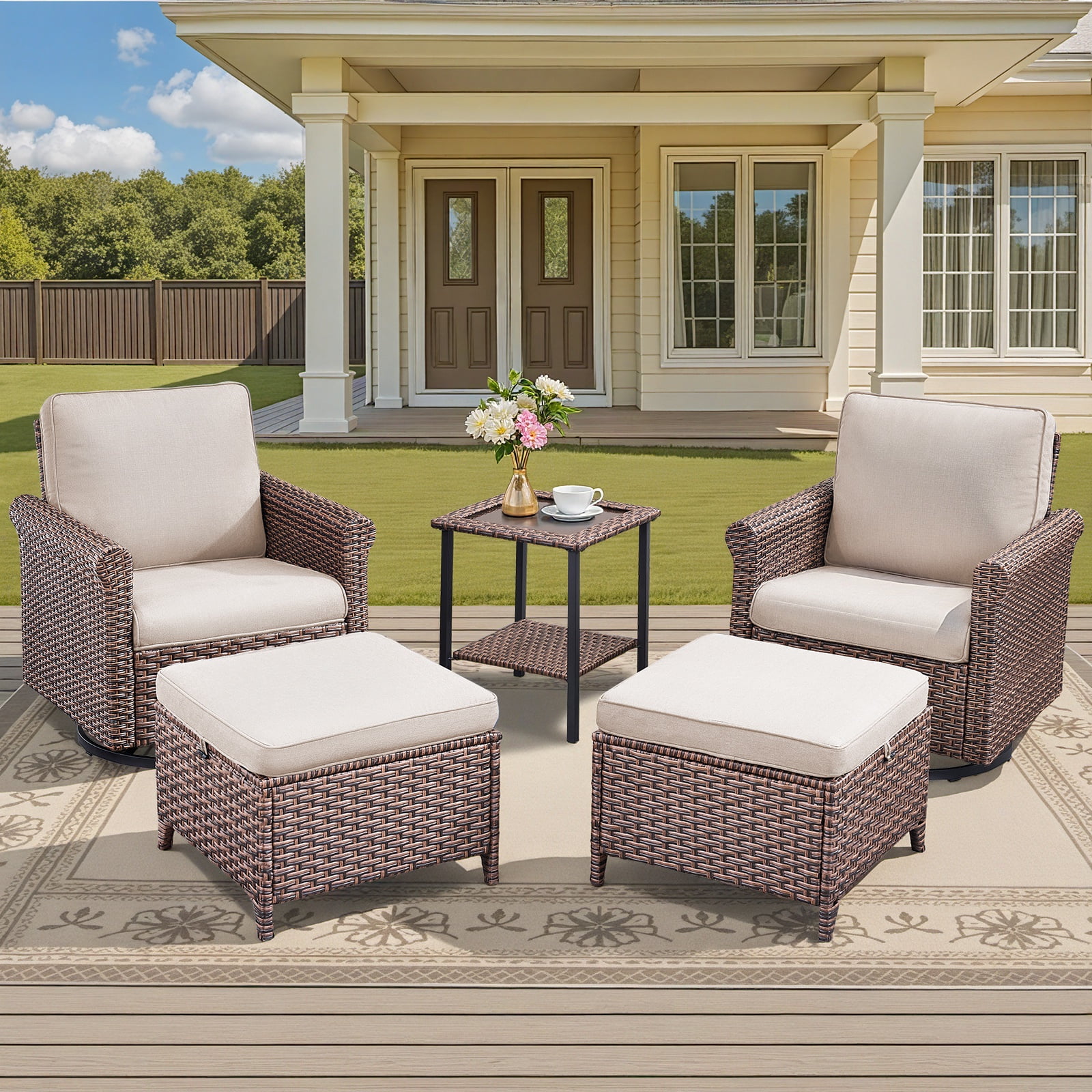 Lumiinofami 5 Pieces Patio Furniture Set Outdoor Swivel Gliders Rocker ...
