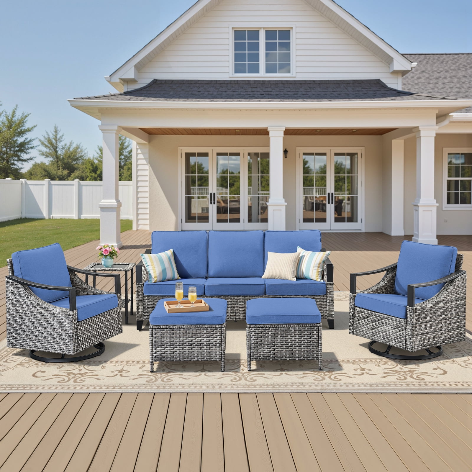 Lumiinofami 6 PCS Patio Furniture Sets Outdoor Wicker Swivel Rocking ...