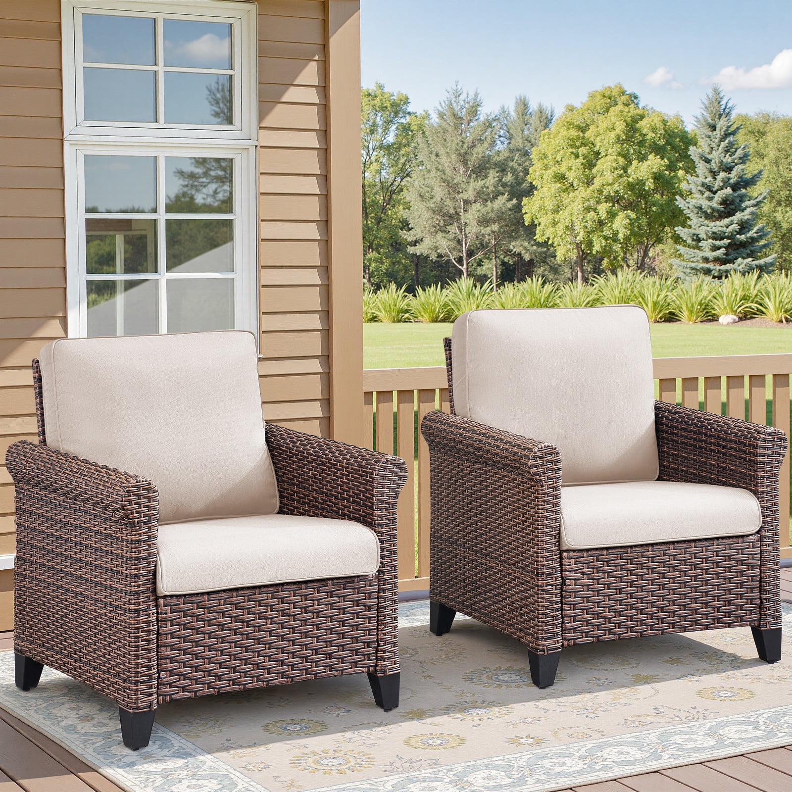 Lumiinofami Outdoor Patio Wicker Single Lounge Chairs Set of 2, Beige ...