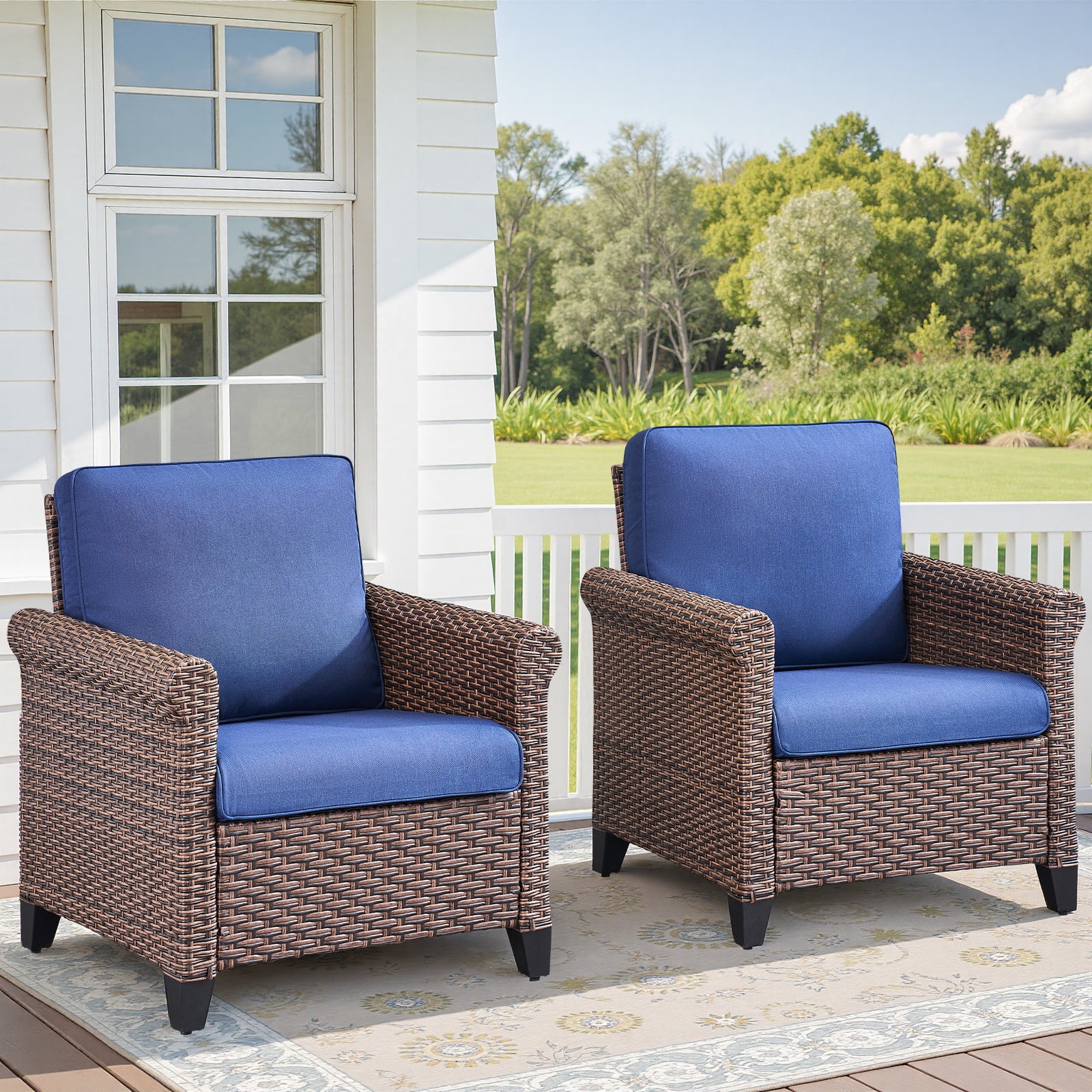 Lumiinofami Outdoor Patio Wicker Single Lounge Chairs Set of 2, Navy ...
