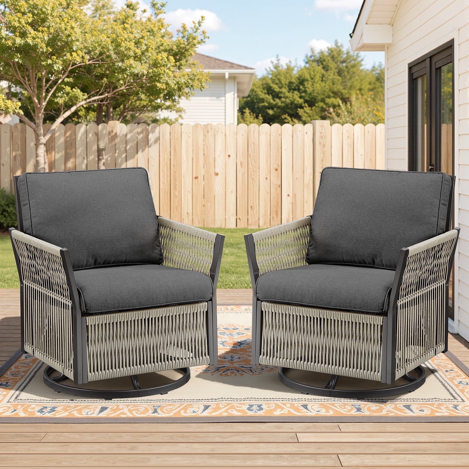 Lumiinofami Outdoor Swivel Rocking Chairs, 2-Piece Patio Wicker Rocker ...