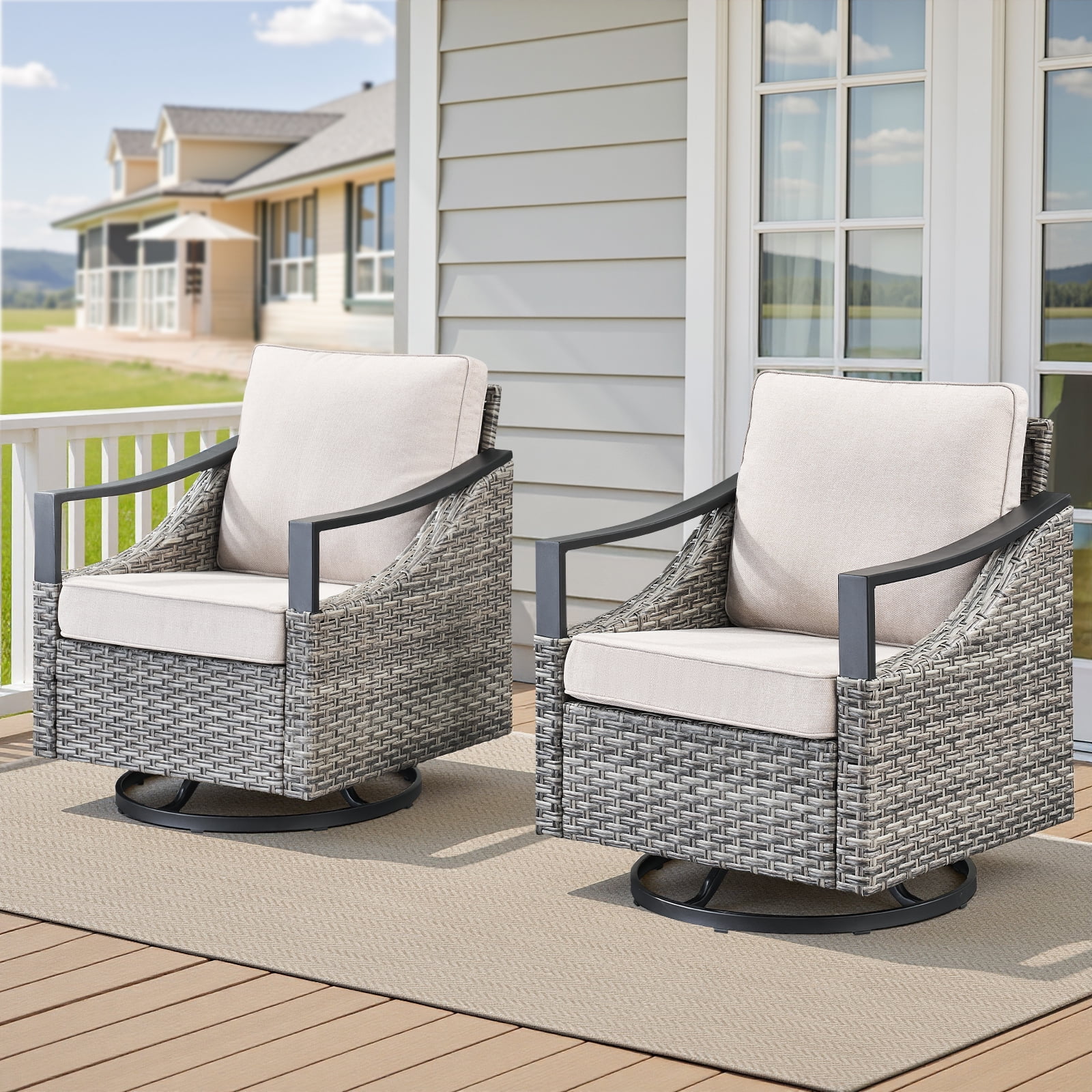 Lumiinofami Outdoor Wicker Swivel Rocking Chairs Set of 2, Patio Glider ...