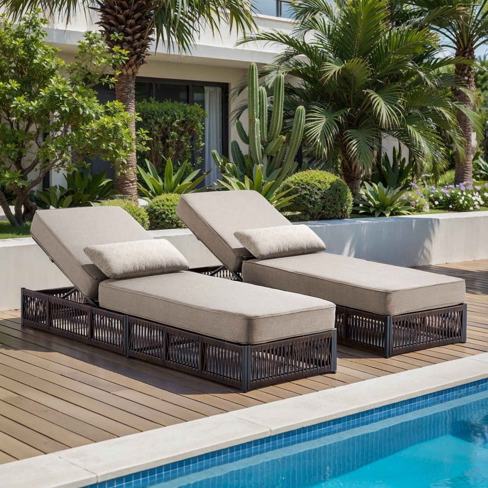 Lumiinofami Patio Wicker Chaise Lounges Set of 2, Outdoor Cushioned ...
