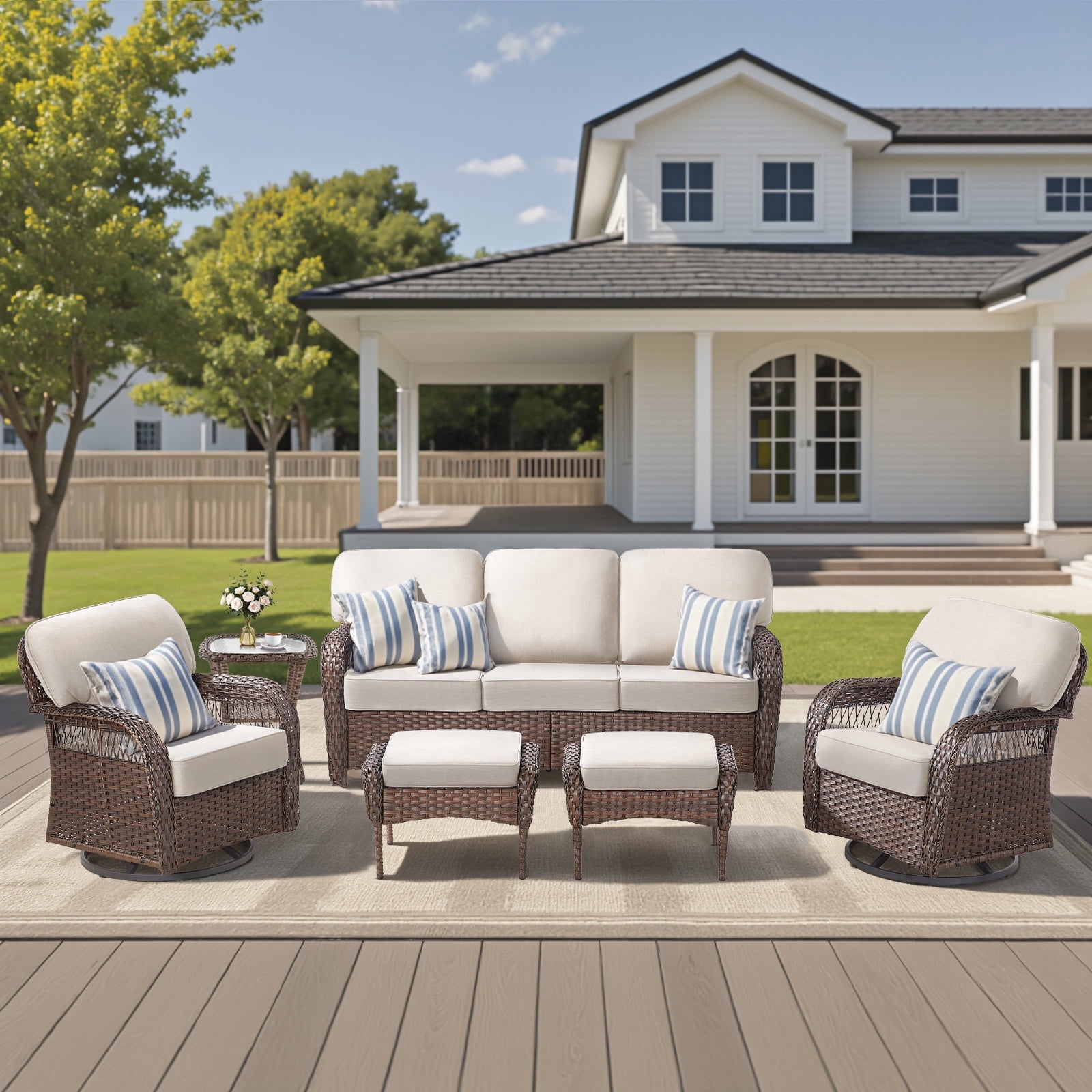 Lumiinofami Upgraded 6 Piece Patio Swivel Rocker Chairs Furniture Set ...