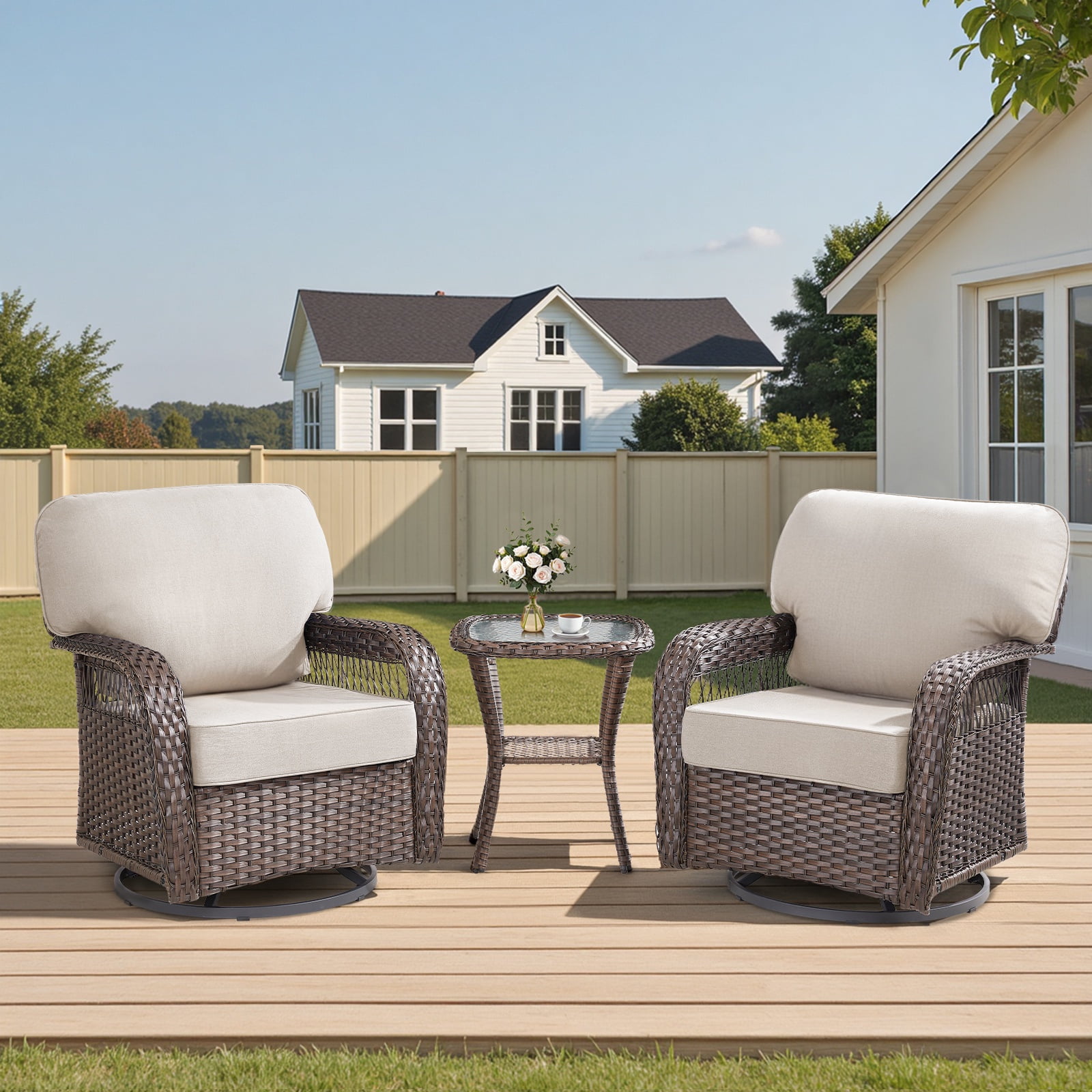 Lumiinofami Upgraded Patio Swivel Rocker Chairs Set of 2 Outdoor Wicker ...