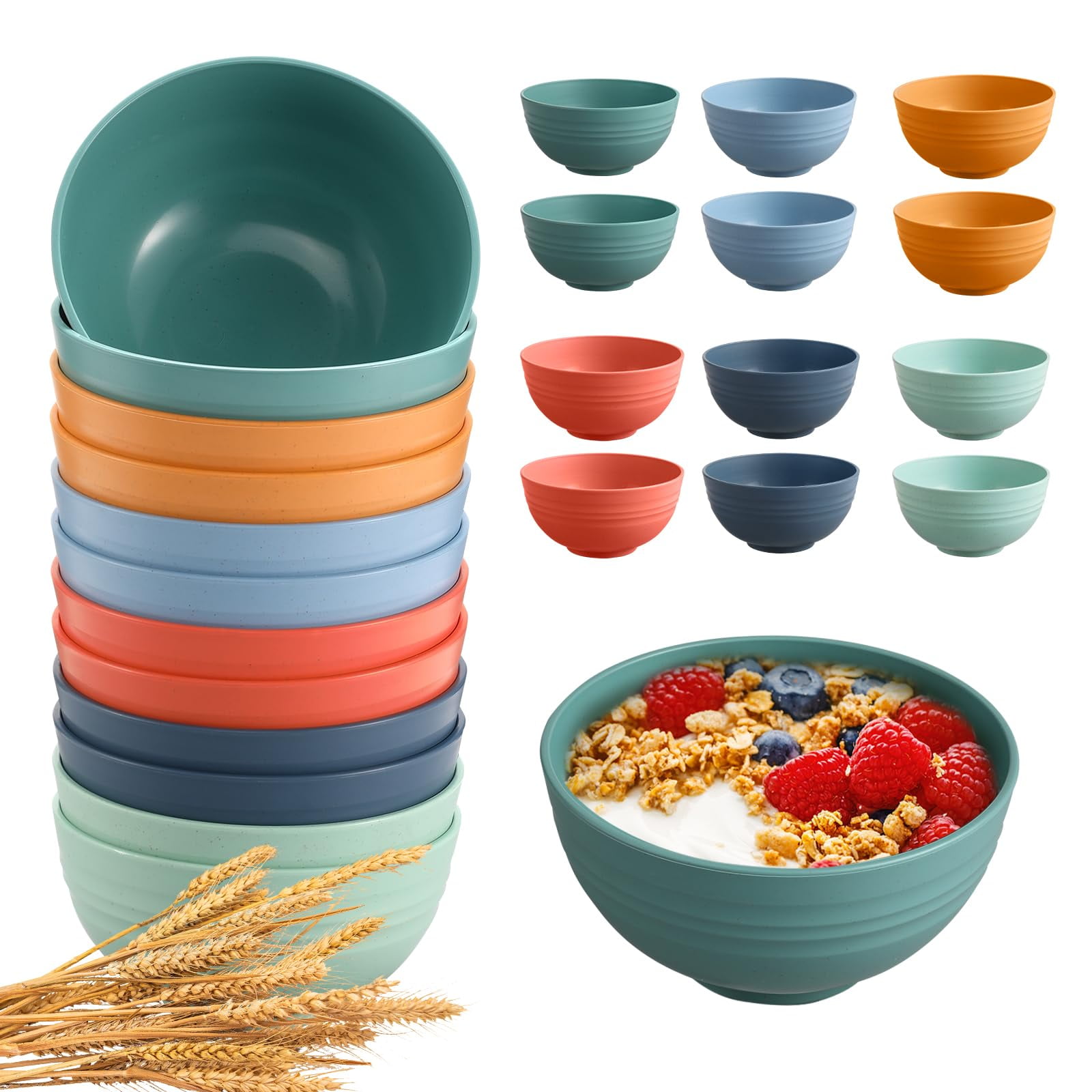 Lumikrypt 12Pcs Unbreakable Wheat Straw Bowls Set, 26oz Reusable Light ...