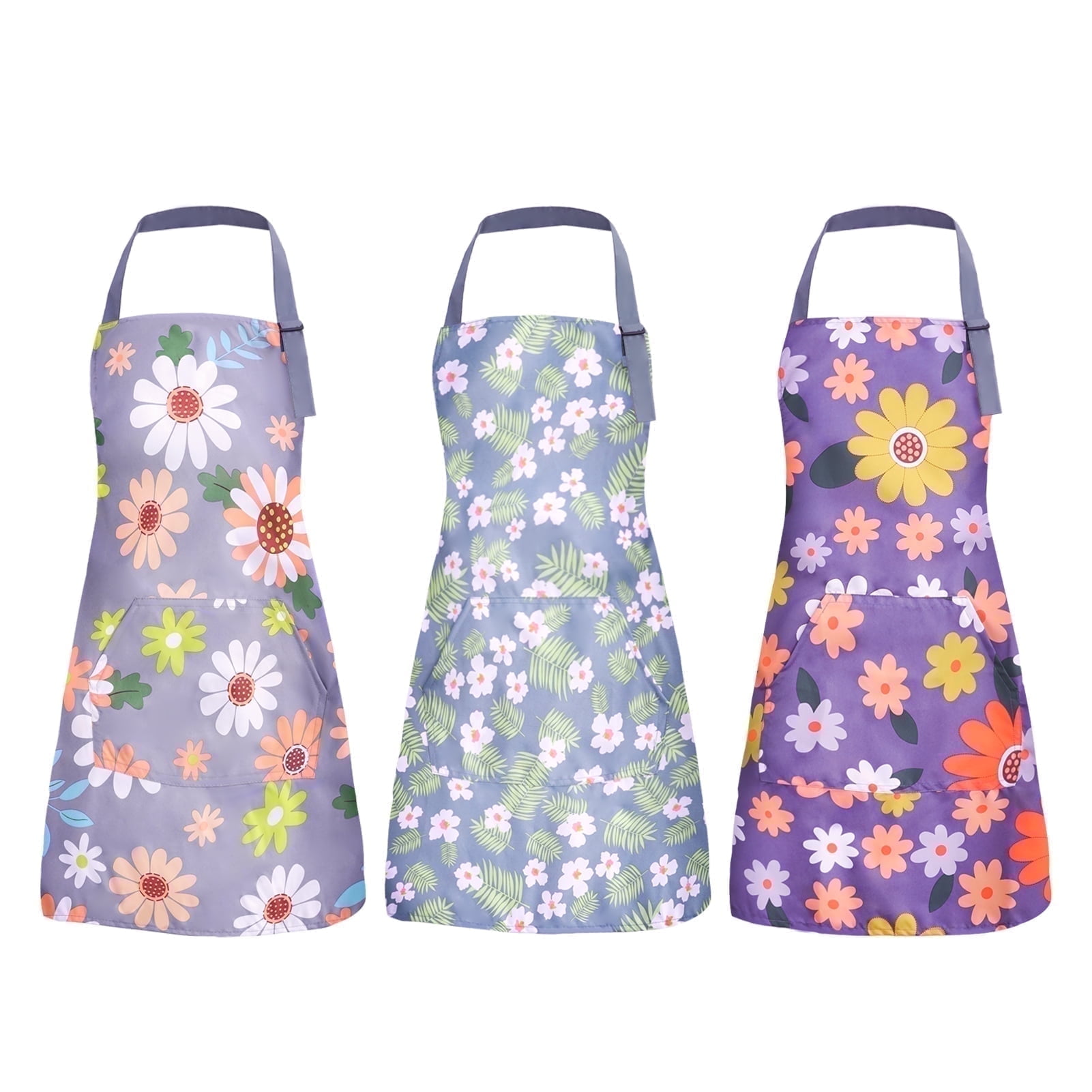 Lumikrypt 3 Pack Floral Aprons for Women, Adjustable Kitchen Aprons ...