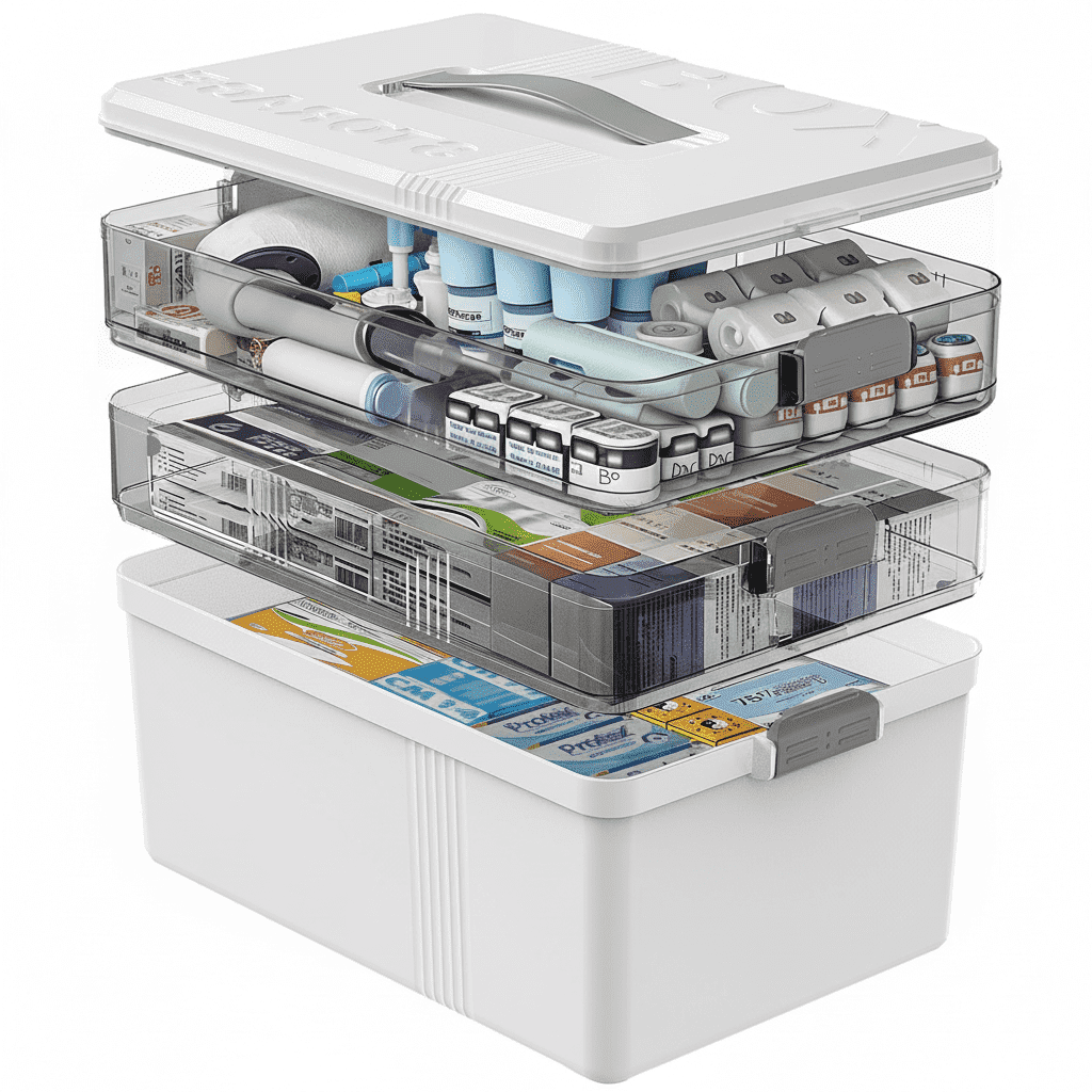 Lumikrypt 3-Tier Large Medicine Organizer, Empty First Aid Kit Box with ...