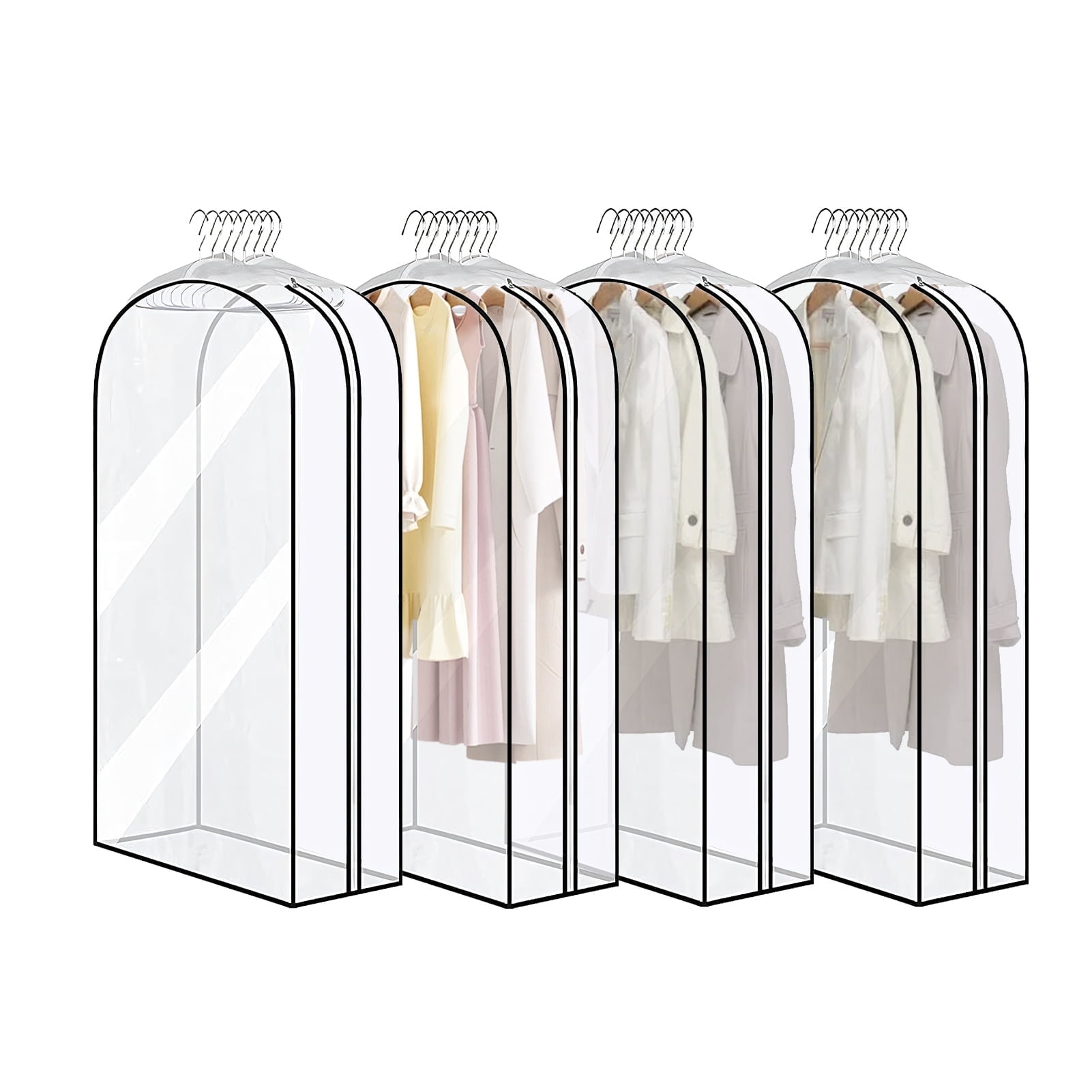Lumikrypt 4Pack 50" Garment Bags for Hanging Clothes, 10" Gusseted Clear Suit Bags for Closet ...
