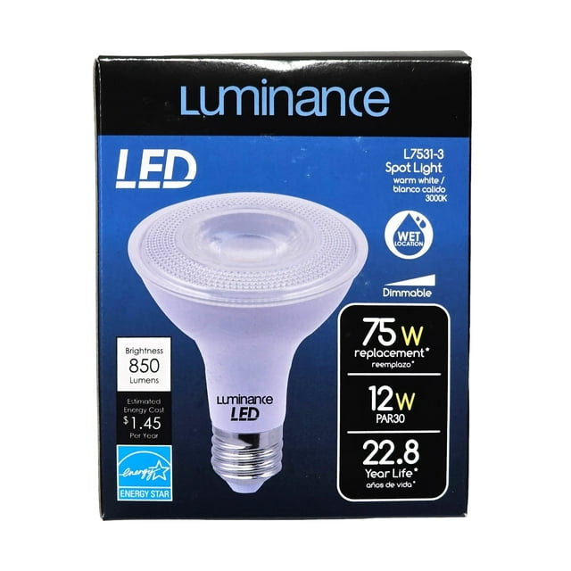 Luminance Indoor LED Spot Light 12W-3000K 850 Lumen E26 PAR30 Long Neck ...