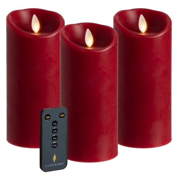 Luminara 3-Piece Flameless 6.5" Pillar Candles with Remote (Red ...